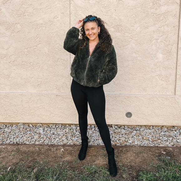Jackets & Coats | Dark Green Fuzzy Jacket | Poshmark